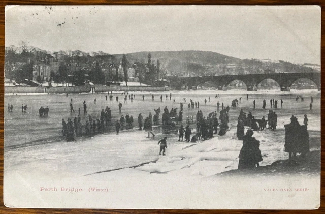 PERTH BRIDGE FROZEN TAY ICE SKATERS Antique 1903 VALENTINE'S Photograph ...