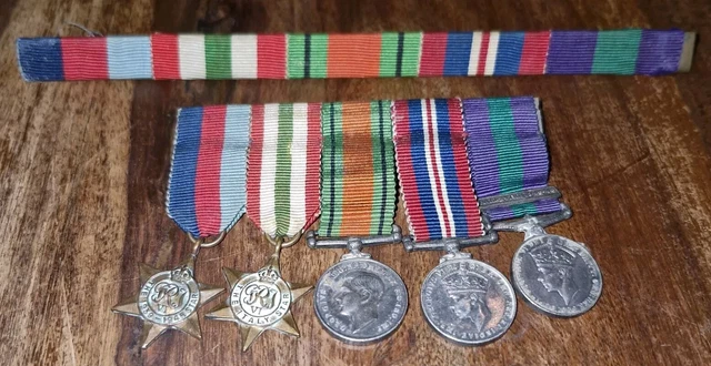 BRITISH ARMY MINIATURE MEDALS & MEDAL BAR (WW2 & GSM Palestine 1945-48 ...