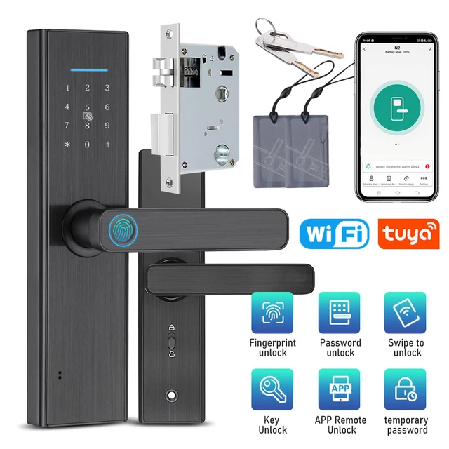 FINGERPRINT SMART FRONT Door Lock W/ Handle Set WiFi Keyless APP Entry ...