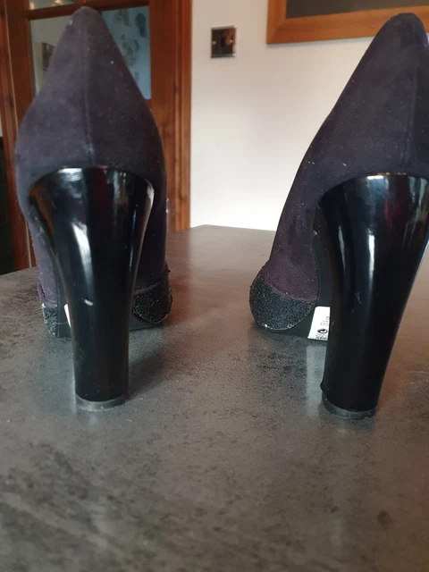 NEXT COURT HIGH heels open toe Black Shoes Banana Shape Block heel RRP ...