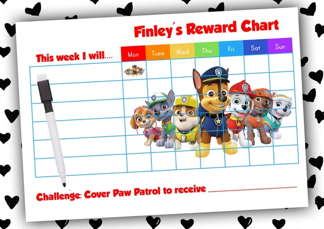 PERSONALISED REUSABLE GOOD Behaviour Reward Chart Children’s Kids Paw ...
