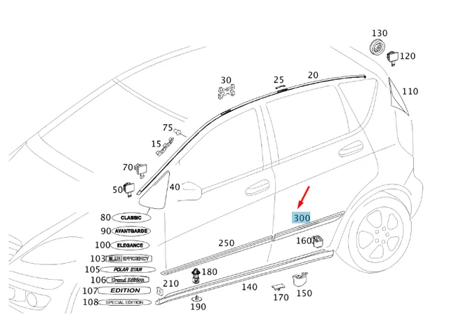 MERCEDES-BENZ A W169 Rear Right Door Molding Strip A16969014629761 NEW ...