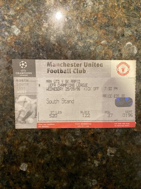MANCHESTER UNITED V SK RAPID UEFA CHAMPIONS LEAGUE ticket 1996 VGC £3. ...