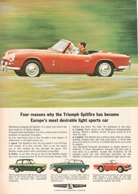 CAR SPIDER TRIUMPH Spitfire Publicité D'Origine 1964 Standard Triumph ...