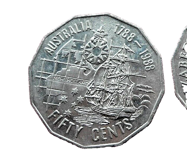1988 RARE AUST. 50 CENT "FIRST FLEET" MINT COIN, CIR- circulated, GREAT ...
