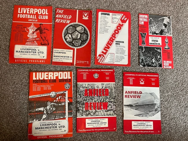 LIVERPOOL V MANCHESTER Utd D1 1965-66, 68-69, 69-70, 70-71, 71-72, 75-76 & 76-77 £13.47 ...