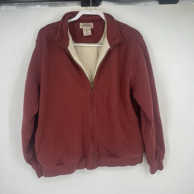 LL BEAN KATAHDIN Iron Works Chore Jacket Men Medium Red Canvas Sherpa ...