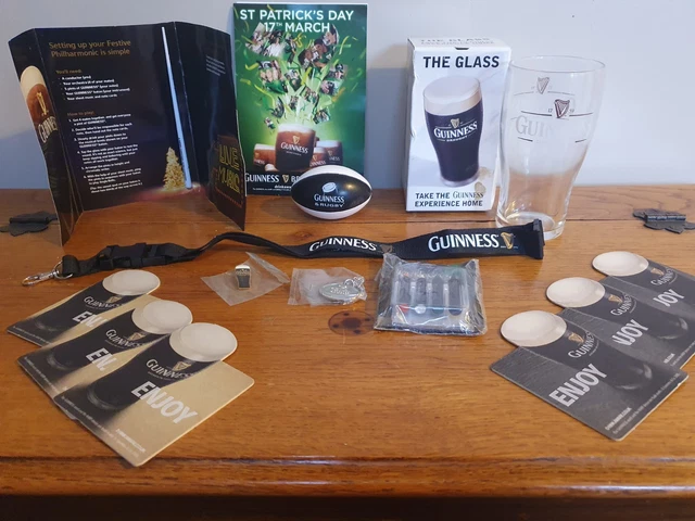 GUINNESS COLLECTABLES RARE Glass badge ball key ring lanyard crayons ...