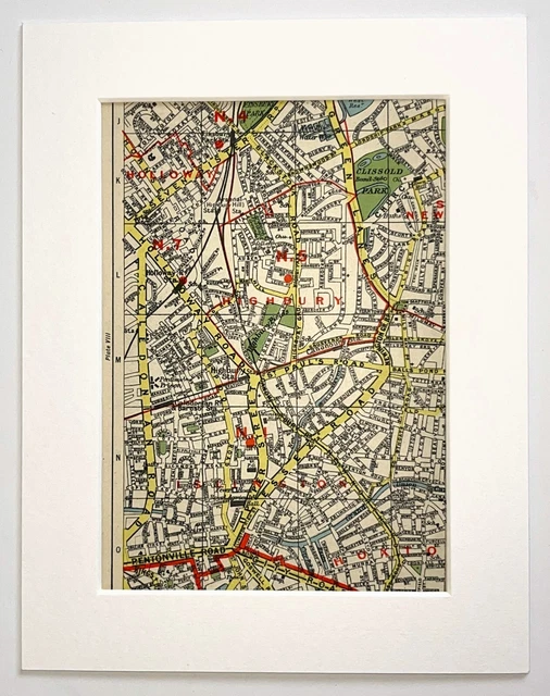 ANTIQUE 1930S LONDON Map - Mounted - HIGHBURY, ISLINGTON, HOLLOWAY ...