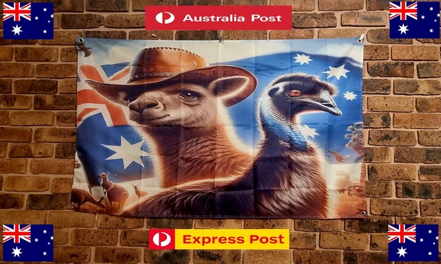 AUSTRALIA FLAG KANGAROO Emu Aboriginal Art Anzac Day Lest We forget ...