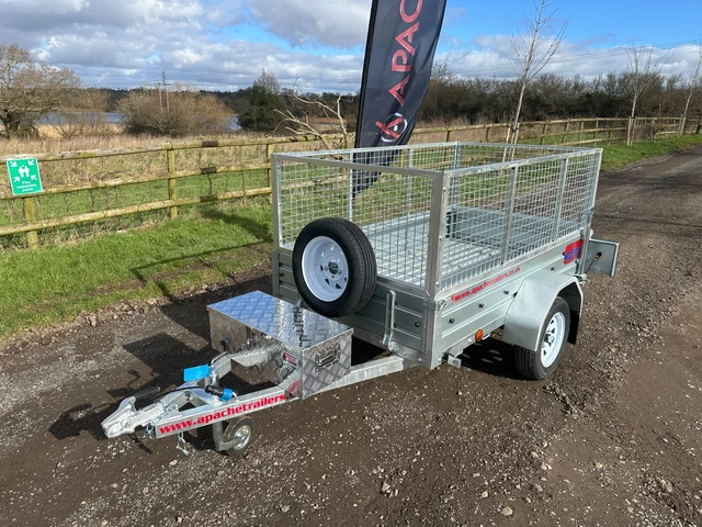 EX DEMO APACHE 7x4 Caged Trailer with Spare wheel & Alloy Toolbox photo ...
