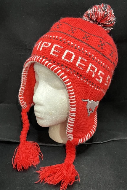 CALGARY STAMPEDERS POM Beanie Knit Trapper Hat CFL Football Team Logo ...