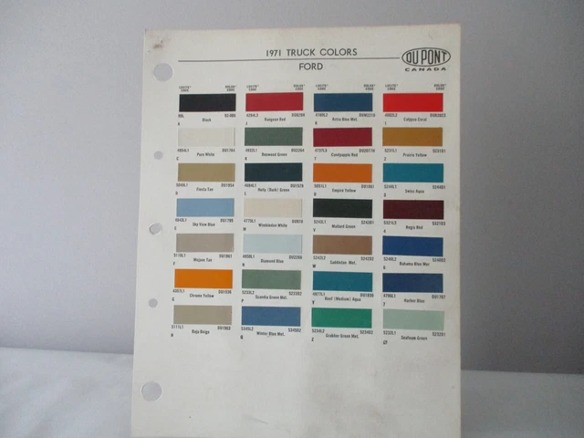 PAINT COLOR REFERENCE Sample Paint Chips Dupont 1971 Ford Truck Colors ...