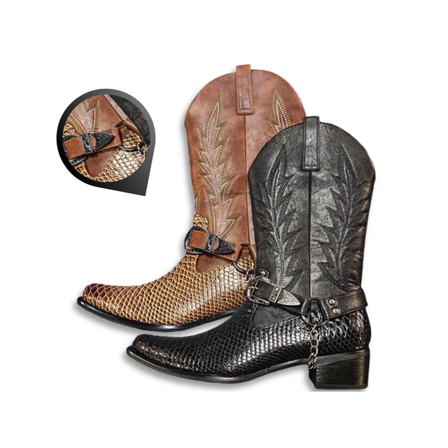 MEN'S WESTERN COWBOY Boots with Snake Print and Harness - 2 Colors ...