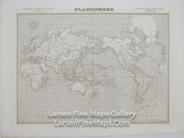 ANTIQUE MAP, PLANISPHERE World Map, Mercator's Projection, Monin ...