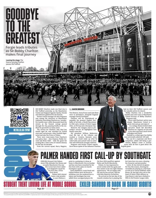 SIR BOBBY CHARLTON Tribute Funeral Farewell Manchester United UK ... SIR BOBBY CHARLTON Tribute Funeral Farewell Manchester United UK ...