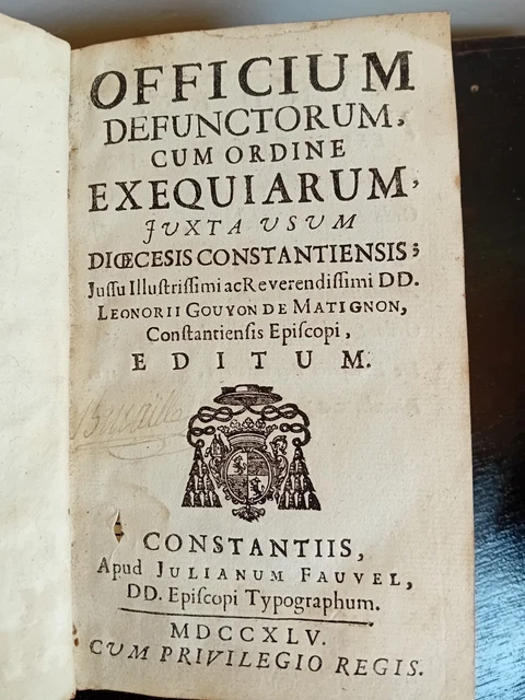 RARE OFFICIUM DEFUNCTORUM cum ordine Exequiarum - Constantiis 1745 ...