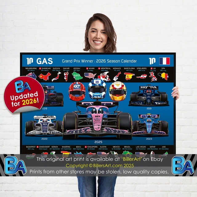 FORMULA 1 2026 Pierre Gasly Detailed Season Dates Wall Calendar F1 ...
