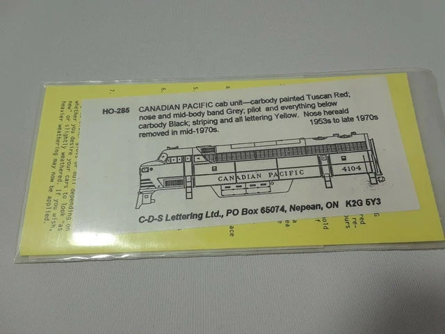 CDS LETTERING DECALS Ho-285 Canadian Pacific Cp Cab Unit Locomotive ...