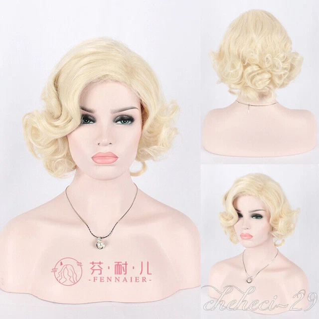 COS MARILYN MONROE short paragraph pale gold curly hair wig Free hair ...