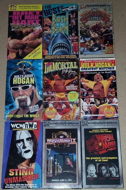 HUGE WWF & WCW VHS Lot ~ Hulk Hogan, Bret Hart, Sting, Wrestlemania ...