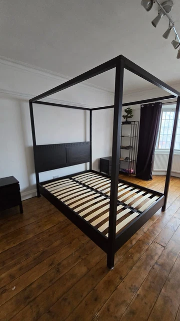 BOHO RUSTIC BLACK Mango Wood Carved 4 Poster King Size Bed Frame 161cm ...