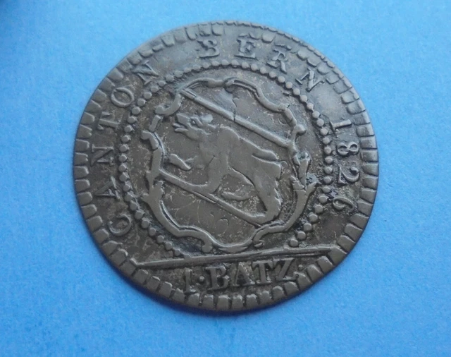 SWITZERLAND, BERN,1 BATZ 1826, Overstruck on 1 Batzen, Excellent ...