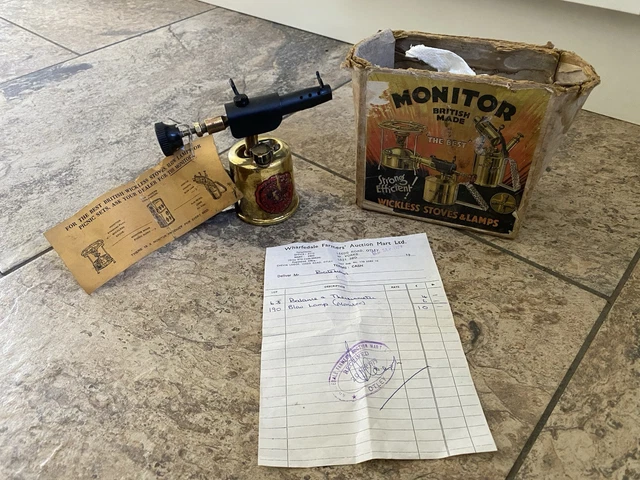 VINTAGE BRITISH MONITOR No.130 Brass Paraffin Blow Torch Lamp Boxed ...