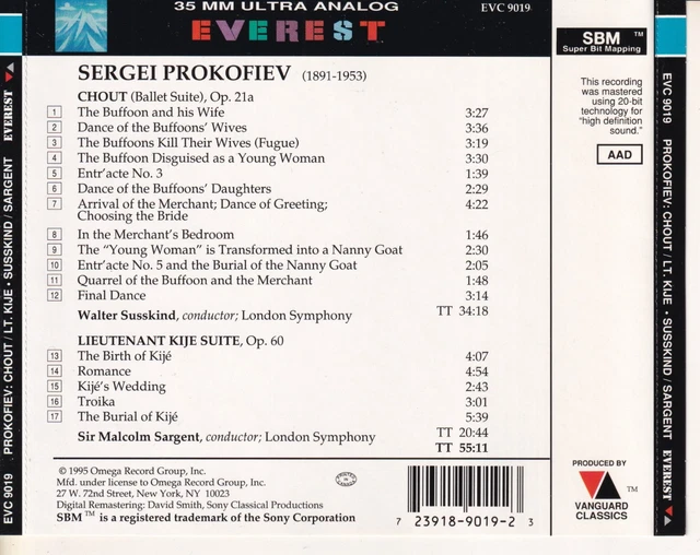 PROKOFIEV CHOUT THE Buffoon Lt. Kije Suite (CD 1995) Walter Susskind ...