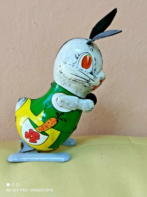 VINTAGE TIN TOY BUNNY RABBIT CLOCKWORK WIND UP GDR DDR RUSSIA CCCP 60's ...