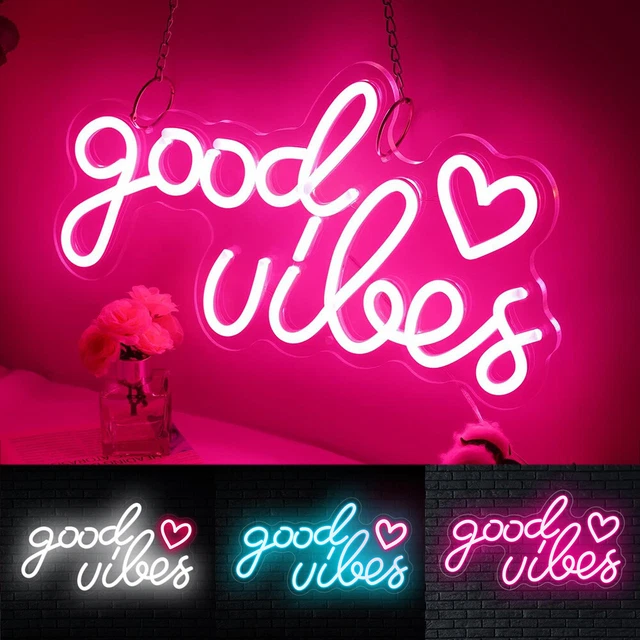 GOOD VIBES LED Neon Light Sign Wall Hanging Sign Party Bar Lighting ...