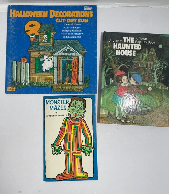 VINTAGE LOT Visit Haunted House Pop-Up Book Halloween Decorations Mazes ...