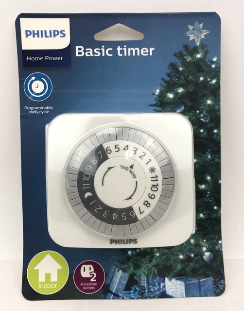 PHILIPS 24HR 2 Outlet Plug In Mechanical Programmable Timer Polarized ...