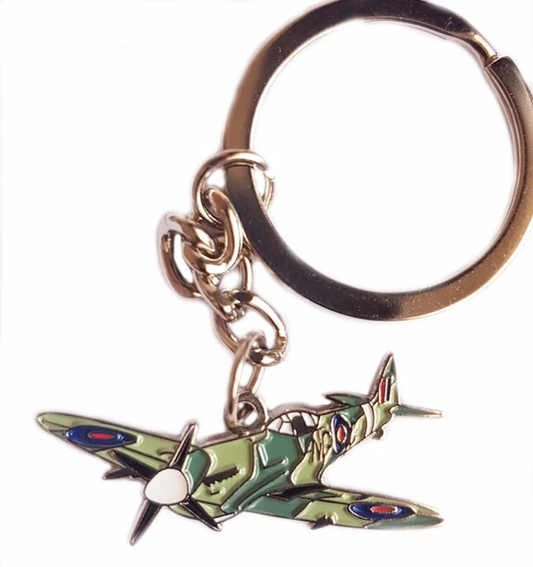 KEYRING METAL & Enamel RAF Spitfire WW2 Fighter Vintage Plane (38mm x ...
