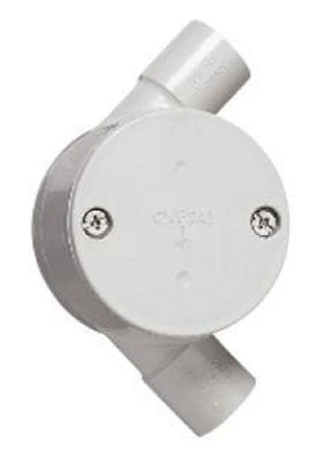 CLIPSAL ROUND JUNCTION BOX 20mm Entry, 2-Way Angled, Clip On Lid, Grey ...