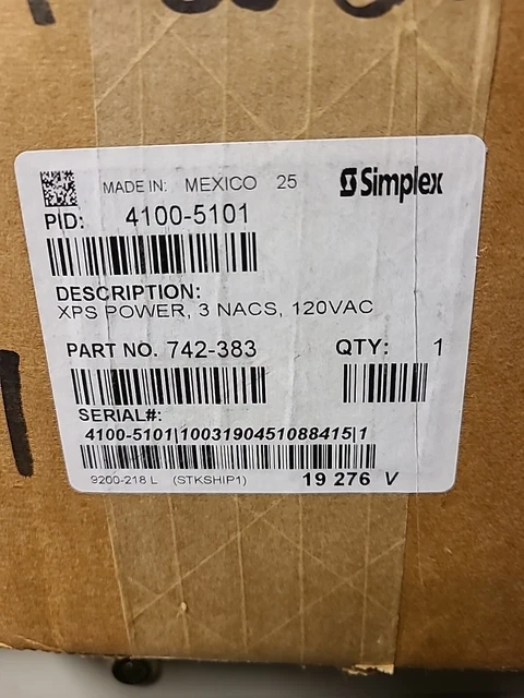SIMPLEX 4100-5101 POWER Supply Expansion XPS Power, 3 NACS, 120VAC $900 ...