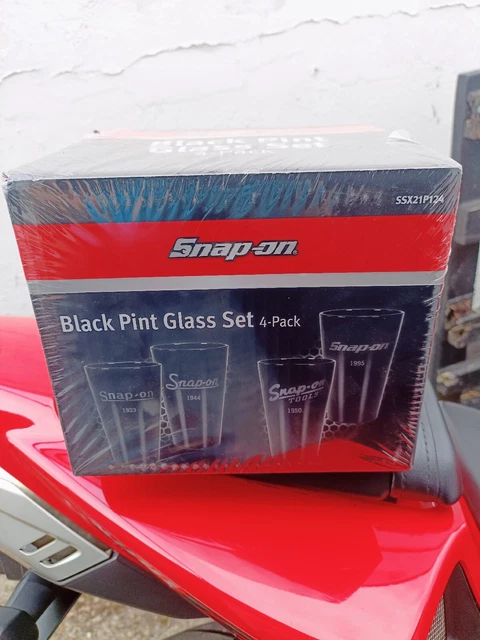SNAP ON TOOLS Black Pint Glass Set Of 4 New In Box Genuine Rare ...