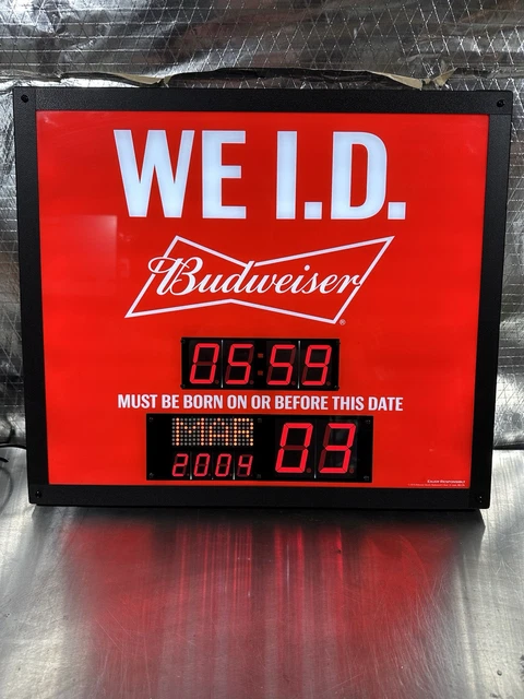 BUDWEISER WE ID Bowtie Beer Clock LED Lighted Age Sign EXCELLENT ...