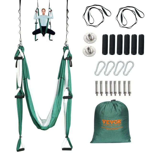VEVOR AERIAL YOGA Flying Yoga Altalena Amaca Yoga Trapezio Verde/Bianco ...