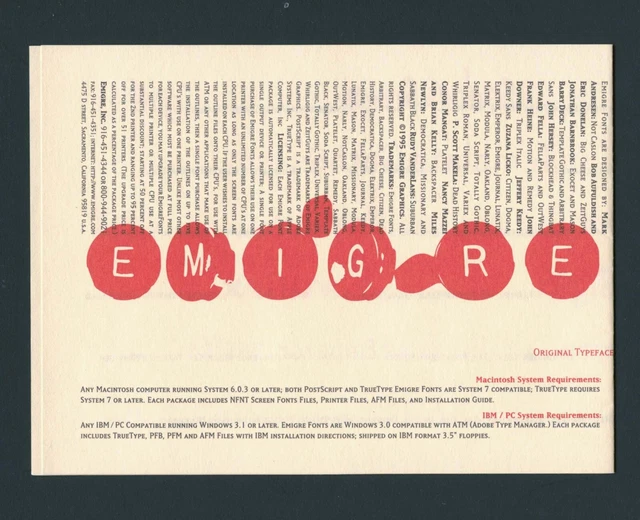 EMIGRE FONTS CATALOG Leaflet 1994 Typeface Library Specimen Design ...
