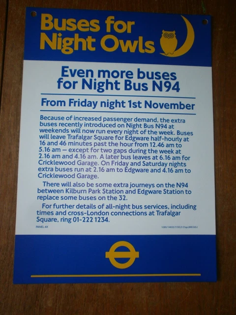 LONDON TRANSPORT BUS Stop Timetable Poster-Temporary Timetables Routes ...