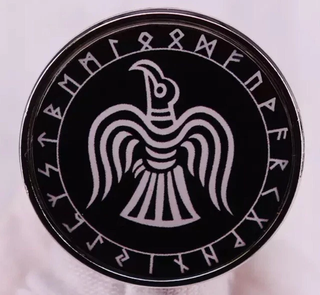 RAVEN RUNES ODIN Norse Viking Mythology God Metal Pin Badge Nordic ...