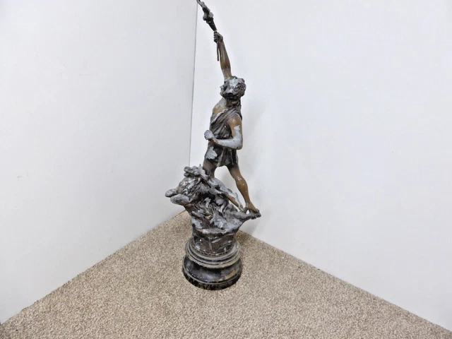 SPELTER ART NOUVEAU Figure Holding a Torch Kneeling on a Stag £24.99 ...