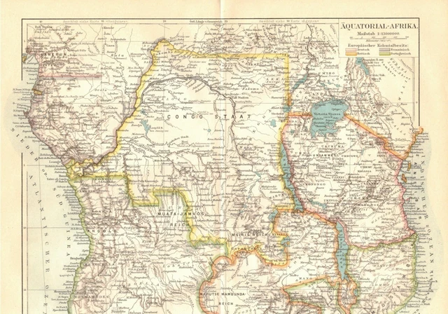 EQUATORIAL AFRICA, OLD Historical Map. 1900 Lithograph (L22) £9.82 ...