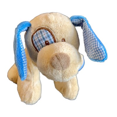 BABY GANZ PLUSH Calico Puppy Dog Rattle Tan With Blue Patches Stuffed ...