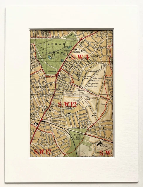 ANTIQUE 1930S LONDON Map - Mounted - CLAPHAM, BALHAM, TOOTING BEC 34 £9 ...