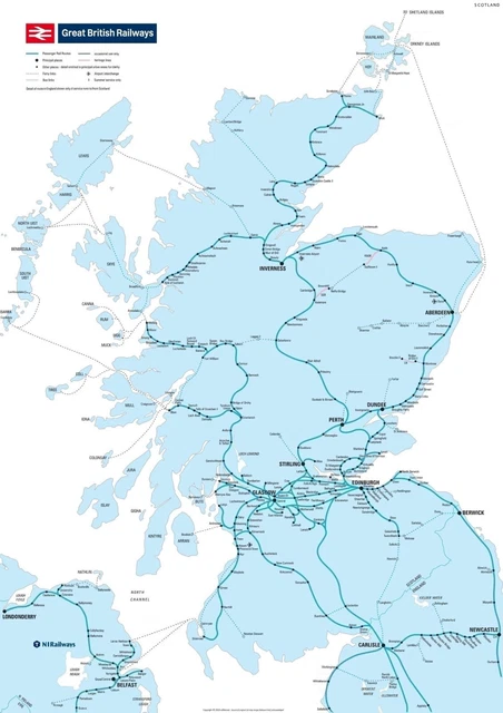 SCOTLAND TRAIN MAP (RAIL PASSENGER NETWORK) 2025 Size A2 Encapsulated £ ...