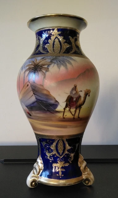 NORITAKE TAISHO PERIOD Hand Painted Desert Scenery Porcelain Vase c ...