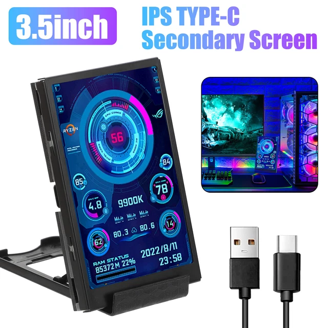 3.5& USB TYPE-C Secondary Screen IPS CPU GPU RAM Monitor Display Freely ...