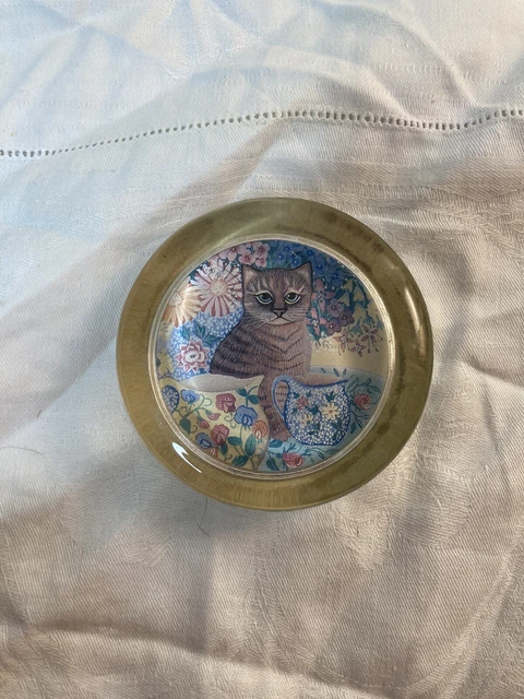 CAT PAPERWEIGHT SHARON Jervis Vintage 1970s Brown Glass Collector Gift ...